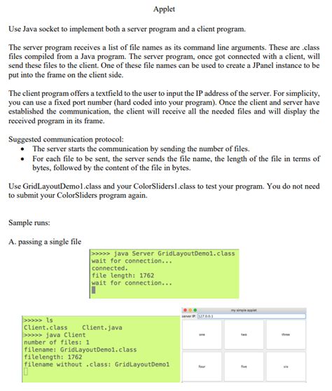 Solved Applet Use Java Socket To Implement Both A Server