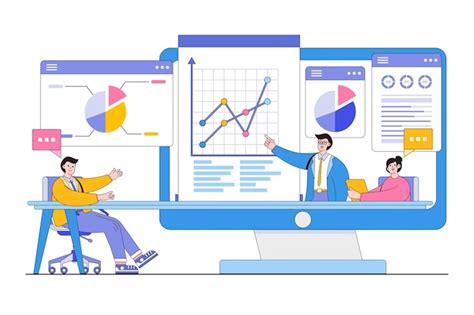 플랫 그룹 비즈니스 팀 화상 회의 온라인 및 브레인 스토밍 개념 개요 디자인 스타일 최소한의 벡터 일러스트 레이 션 프리미엄 벡터