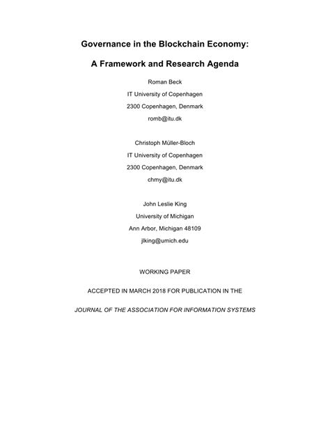 Pdf Governance In The Blockchain Economy A Framework And Research Agenda