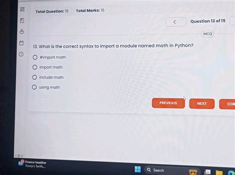 13 What Is The Correct Syntax To Import A Module Named Math In Python