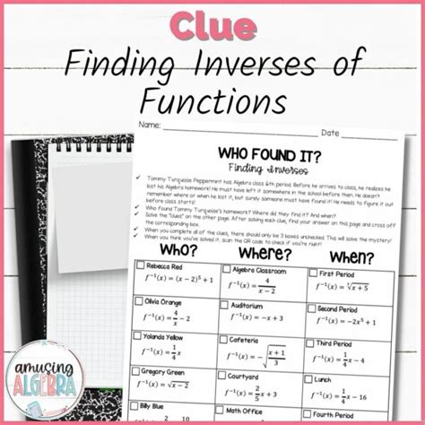 Finding Inverses Of Functions Clue Mystery Activity Made By Teachers