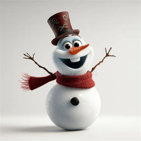 Against A Winter Backdrop A Joyful Cartoon Snowman Complete With A Red Scarf And A Purple Top