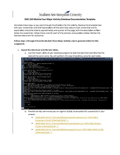 DAD 220 Module 6 Project One Creating A Database And Querying Data 6