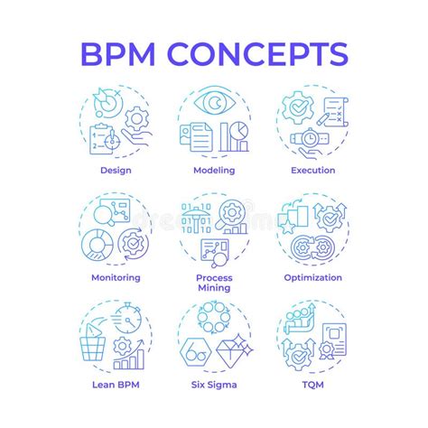 Bpm Blue Gradient Concept Icons Stock Vector Illustration Of Modern Collection 314755253