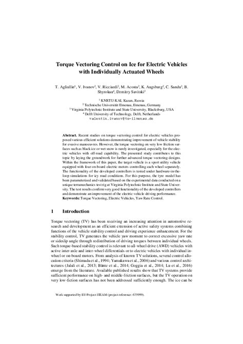 Pdf Torque Vectoring Control On Ice For Electric Vehicles With Individually Actuated Wheels