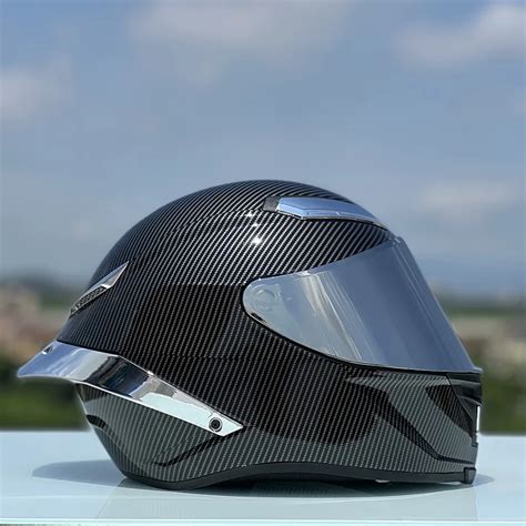 Dot Approved Silver Carbon Fiber Helmet Men Racing Helmet