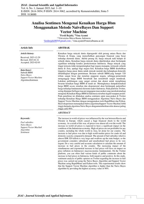 Pdf Analisa Sentimen Mengenai Kenaikan Harga Bbm Menggunakan Metode NaÏve Bayes Dan Support