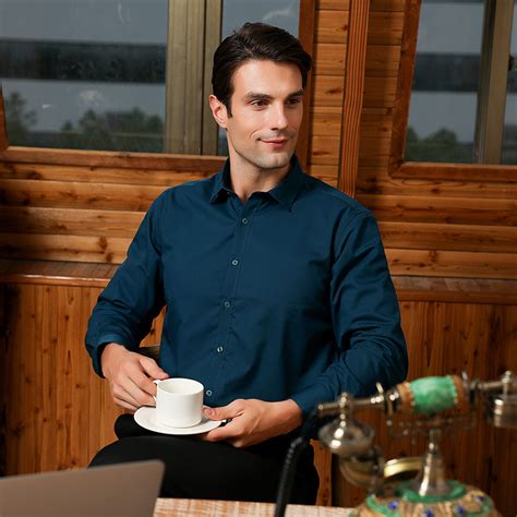 Badu Bg Мъжка стандартна еластична риза с дълъг ръкав лесна за поддръжка Официално бизнес офис