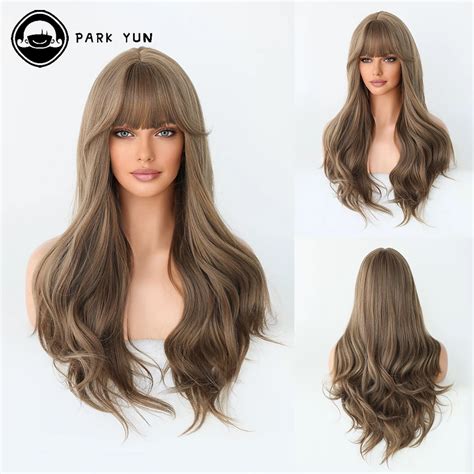 허니 아마 긴 머리 여성 가발 앞머리 내열성 합성 가발 프린지 코스프레 파티 데일리 사용 두꺼운 가짜 머리 Aliexpress