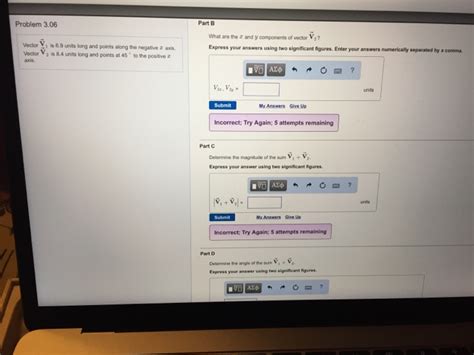 Solved Vector V 1 Is 6 9 Units Long And Points Along The