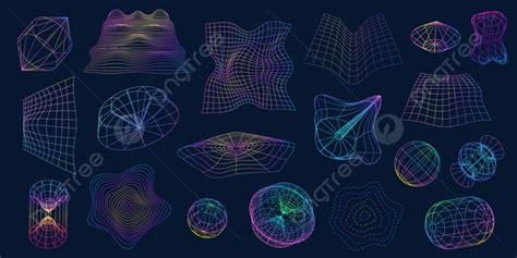 Retrofuturistic Wireframe Shapes Sphere Distorted Flow Deformation Retrofuturistic Png And