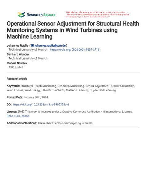 Pdf Operational Sensor Adjustment For Structural Health Monitoring Systems In Wind Turbines