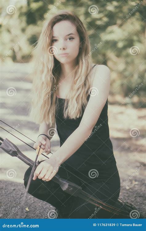 Teen Girl With Bow And Arrow Stock Image Image Of Outdoor Active