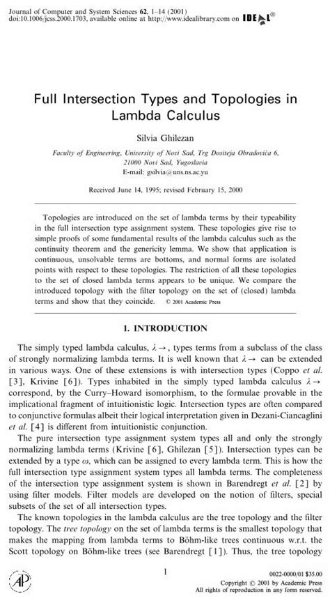 PDF Full Intersection Types And Topologies In Lambda Calculus