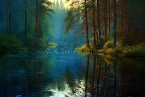 The Beach At The Forest Lake Landscape Neural Network Ai Generated