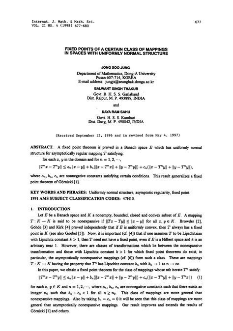 Pdf Fixed Points Of A Certain Class Of Mappings In Spaces With Uniformly Normal Structure