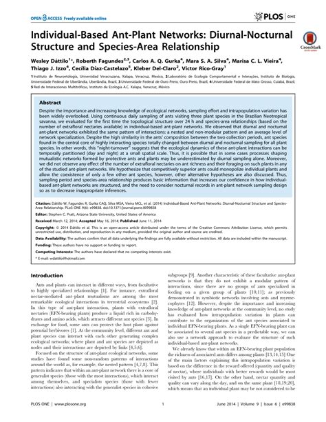 Pdf Individual Based Ant Plant Networks Diurnal Nocturnal Structure