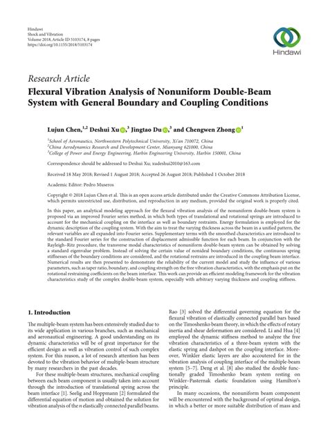 Pdf Flexural Vibration Analysis Of Nonuniform Double Beam System With General Boundary And