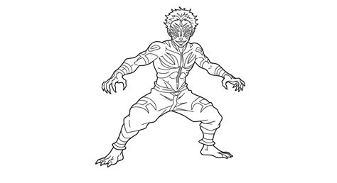 Coloring Page Featuring Akaza In A Simplified Battle Stance Showing His