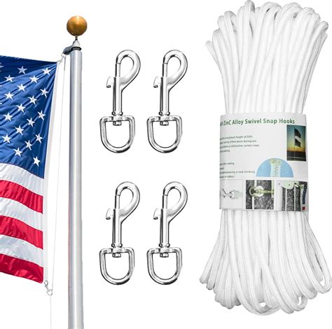 Upgraded Flag Pole Rope Clips Kit 100ft516” Flag Halyard