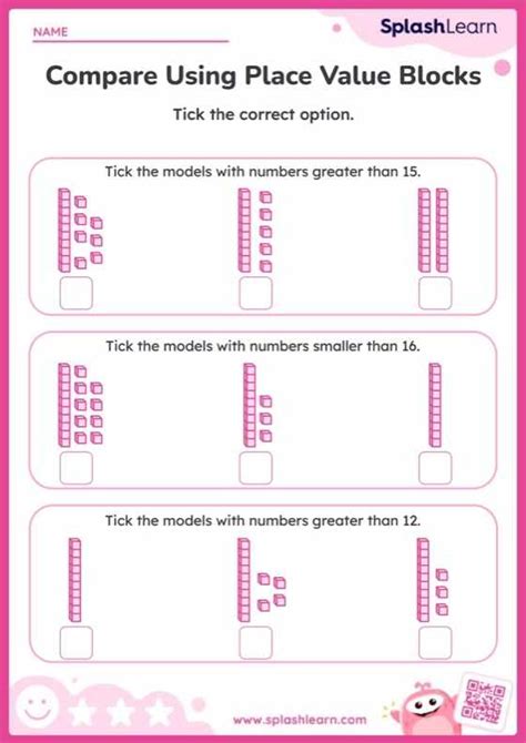 Identify Place Value Blocks Representing The Comparison — Printable