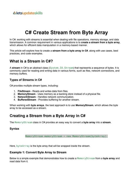 C Create Stream From Byte Arrayc Create Stream From Byte Array Docx
