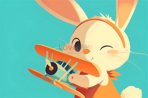 장난감 비행기를 들고 있는 토끼 일러스트 무료 다운로드 Lovepik