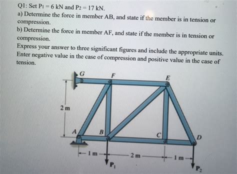 Solved Q1 Set Pi 6 KN And P2 17 KN A Determine The Force Chegg Com