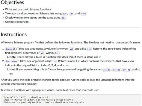 Solved Write And Use Basic Scheme Functions Take Apart And Put Together Scheme Lists Using Car