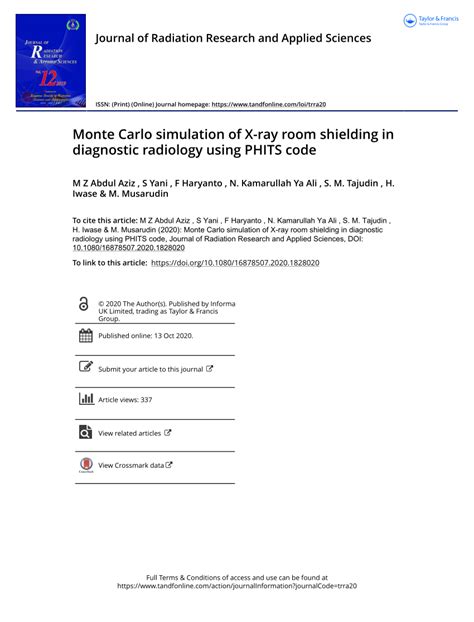 Pdf Monte Carlo Simulation Of X Ray Room Shielding In Diagnostic Radiology Using Phits Code