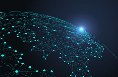 포인트와 라인으로 구성 된 세계 지도 글로벌 글로벌 네트워크 연결을 나타내는 국제적인 의미 행성 지구에 대한 스톡 벡터 아트 및