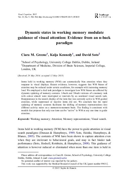 Pdf Dynamic States In Working Memory Modulate Guidance Of Visual