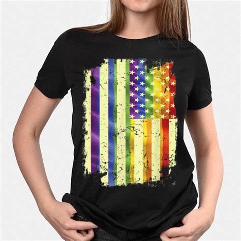 Vintage Rainbow American Flag Lgbt Gay Month Pride Lesbian Shirt