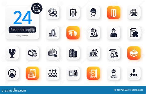 Set Of Industrial Flat Icons Technical Documentation Night City And Evaporation Elements For