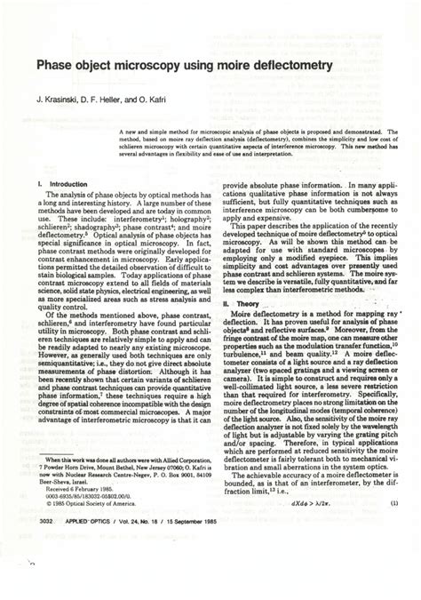 Pdf Phase Object Microscopy Using Moire Deflectometry