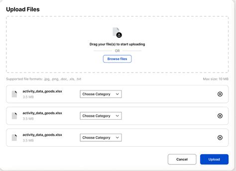 website design how i can make the upload of multiple files with categories as smooth as