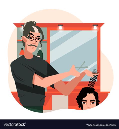 Stylish Man Holding Scissors And Doing Haircut Vector Image