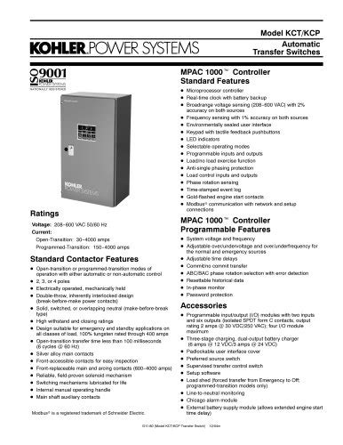 Transfer Switches Kct Kohler Power Systems Pdf Catalogs