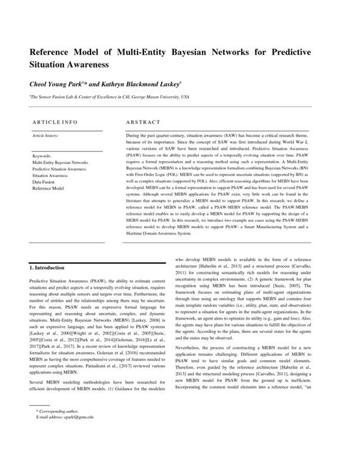 Reference Model Of Multi Entity Bayesian Networks For Predictive Situation Awareness Deepai