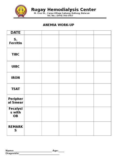 Anemia Work Up Sheet Pdf