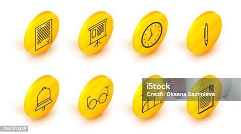 라인 파일 문서 및 종이 클립 안경 울리는 종 펜 시계 프리젠 테이션 그래프 일정 차트 다이어그램 파이 및 시험 시트 확인 표시 아이콘이있는 재무 보드를 설정합니다 벡터 3