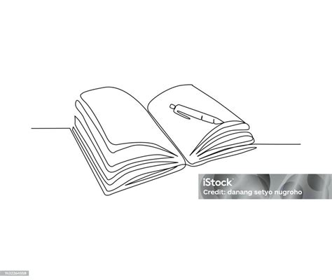 책과 펜 또는 연필의 연속 라인 아트 그리기 열린 책 한 줄 아트 그리기 벡터 일러스트레이션 책에 대한 스톡 벡터 아트 및 기타