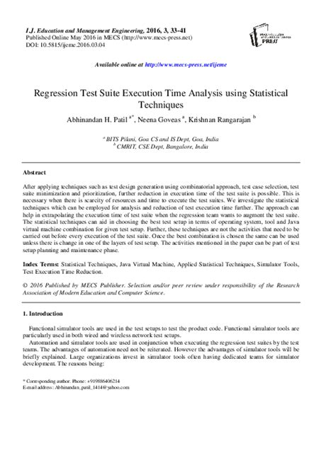 Pdf Regression Test Suite Execution Time Analysis Using Statistical Techniques Krishnan