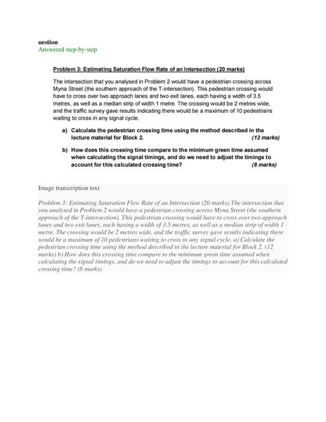 Problem 3 Estimating Saturation Flow Rate Of An Intersection 20 Marks