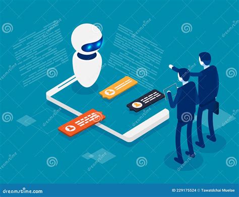 Machine Learning Or Artificial Intelligence Isometric Chatbot Concept Stock Vector