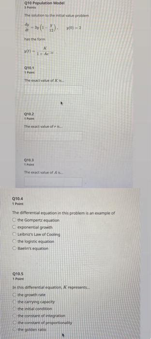 Solved Q104 1 Point Q10 Population Model 5 Points The