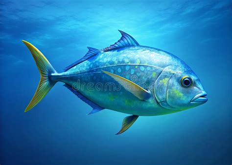 Stunning Underwater View Of A Majestic Bluefin Trevally A Closeup