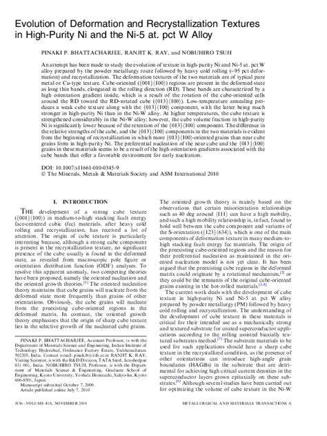 Pdf Evolution Of Deformation And Recrystallization Textures In High