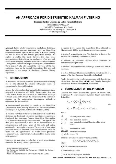 Pdf An Approach For Distributed Kalman Filtering