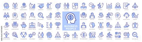 Business People Line Icons Set Business And Teamwork Elements Outline Icons Collection